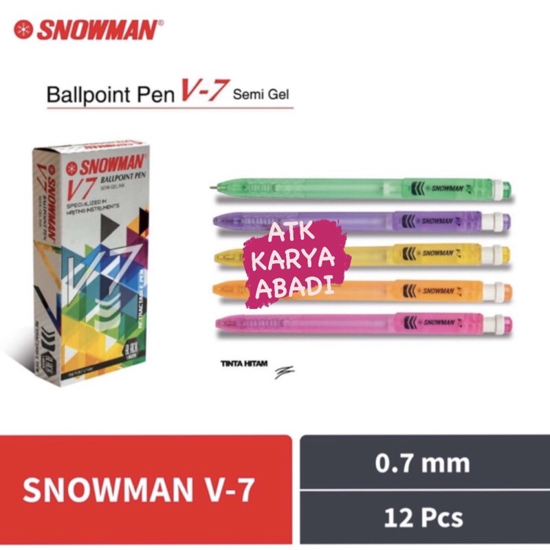 Jual Pulpen V7 / Ballpoint / Pena / Pen Snowman V-7 Hitam / Biru 0.7 mm ...