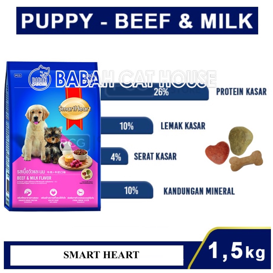 Jual SMARTHEART PUPPY BEEF 1.5KG Dog Food Smart Heart Makanan Anak ...
