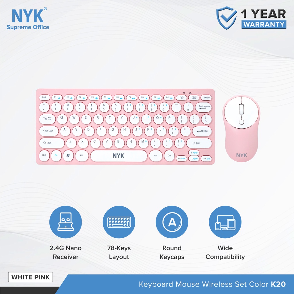 Jual NYK Keyboard K20 Wireless NYK Combo Membrane Mini White Pink ...