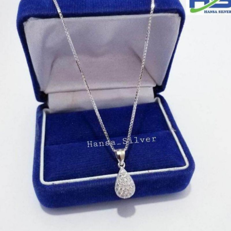 Jual Kalung Itali free liontin oval silver permata cantik fashion ...