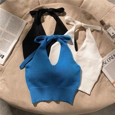 Jual Knitted small tank top vest women's summer inner halter wrapped ...