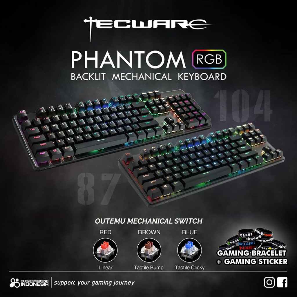 Jual Tecware Phantom 87 Keys - Backlit Mechanical Ten Key Less Keyboard ...
