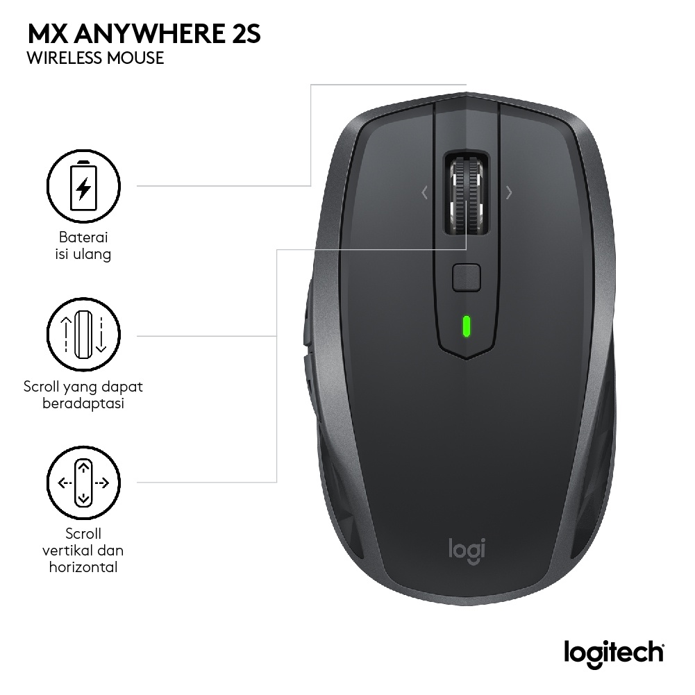 Jual Logitech MX Anywhere 2S Mouse Wireless, Bluetooth, Rechargeable, Portable & Multi-devices ...