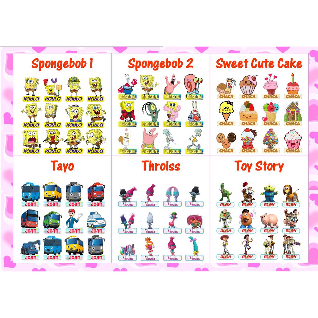 Jual STIKER STICKER LABEL NAMA WATERPROOF FUNKY: SPONGEBOB SWEET CUTE ...