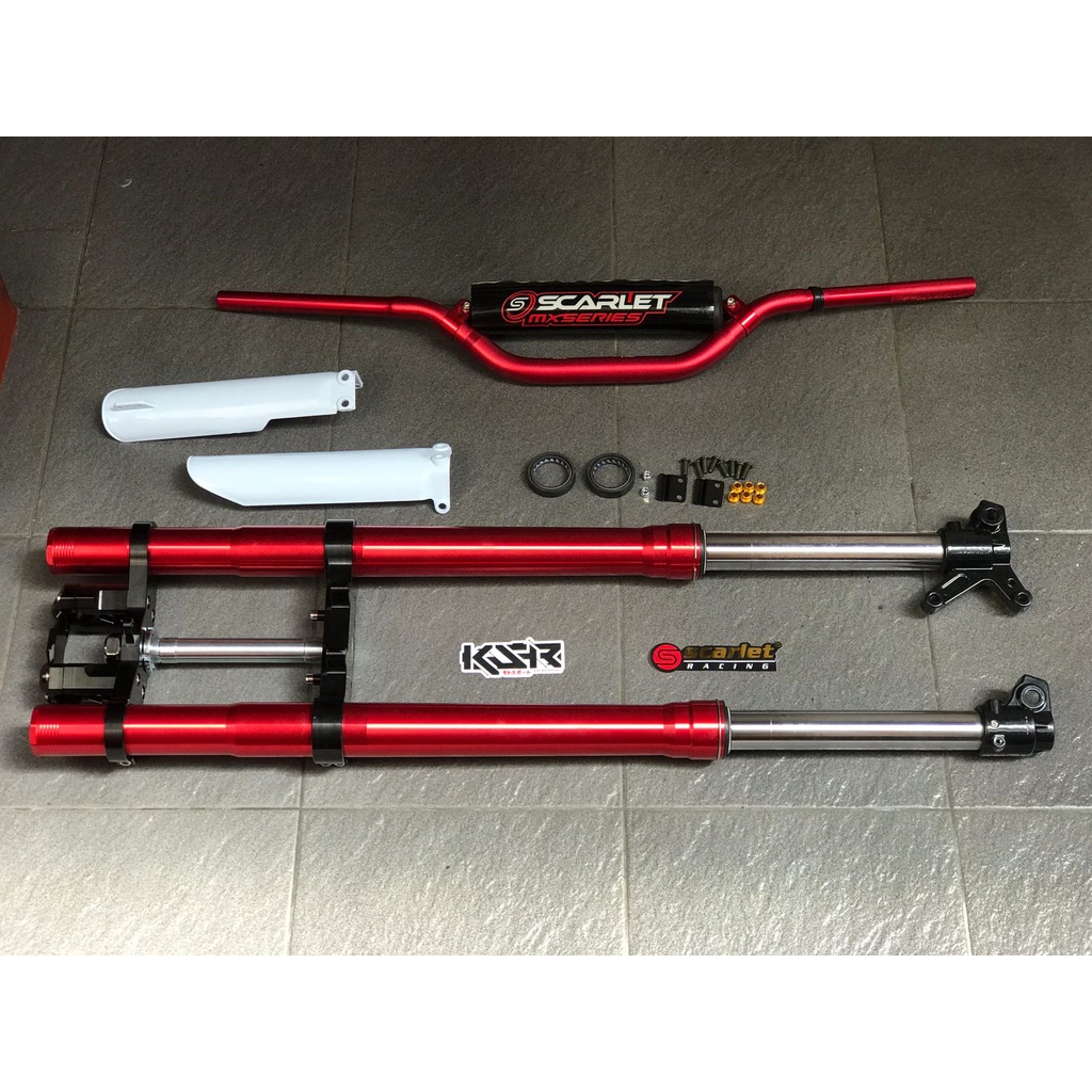 Jual SHOCK UPSIDE DOWN DEPAN SCARLET USD DOUBLE ADJUSTER KLX FULL CNC - RED BLACK | Shopee Indonesia
