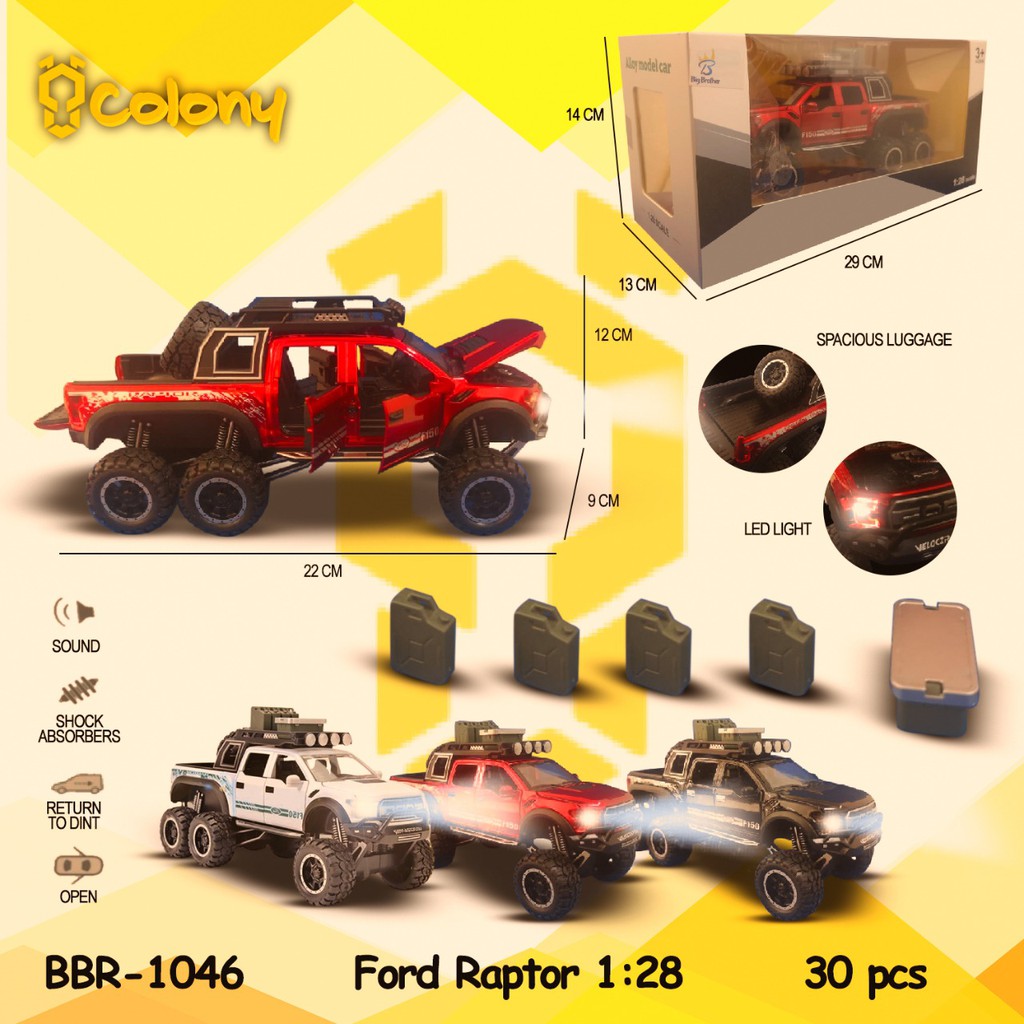 Jual BBR1046 Ford Raptor Double Cabin Diecast Mainan Anak Mobil Diecast ...