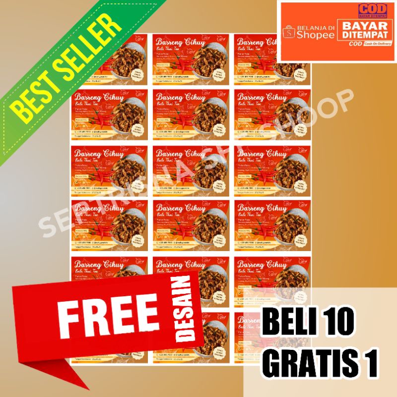 Jual Cetak stiker produk makanan gratis desain beli 10 gratis 1 Ukuran ...