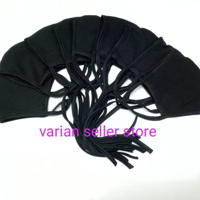 Jual MASKER KAIN DEWASA 3PLAY WARNA HITAM TALI PANJANG IKAT BELAKANG ...