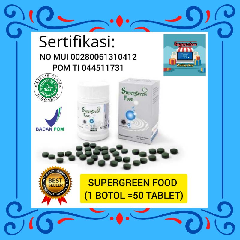 Jual Supergreen Food 50 Tablet SGF Suplemen Spirulina Chlorella Herbar Asam Lambung Gerd Maag ...