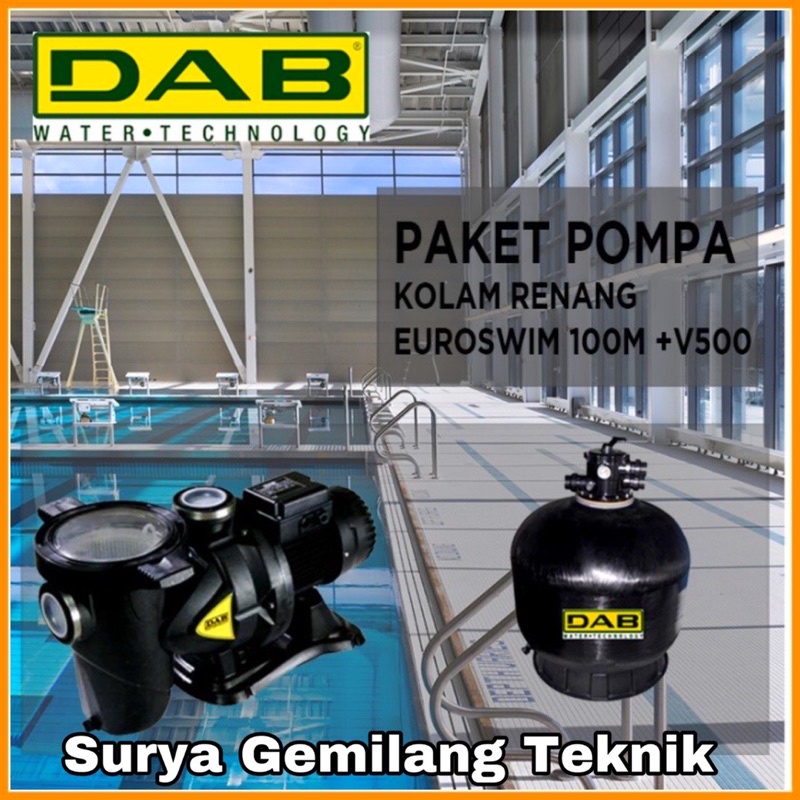 Jual Paket Mesin Pompa Kolam Renang 1HP DAB Euroswim 100M + Sand Filter DAB V500 | Shopee Indonesia