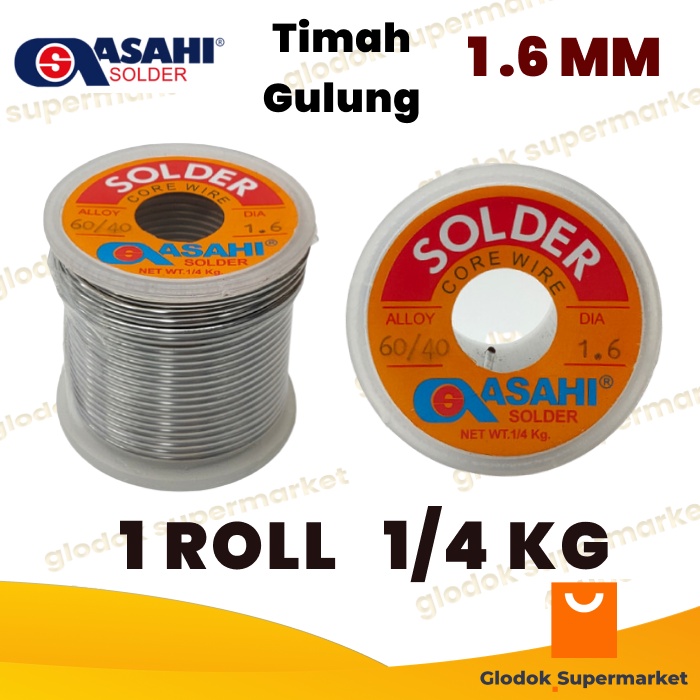 Jual Timah Solder Asahi 1.6mm 1/4kg Timah Gulung 1.6 mm 1/4 kg Grade 60 ...