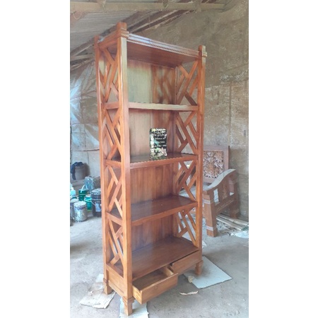 Jual RAK BUKU RAK KITAB RAK ASESORIS TEMPAT BUKU LEMARI BUKU KAYU JATI ...