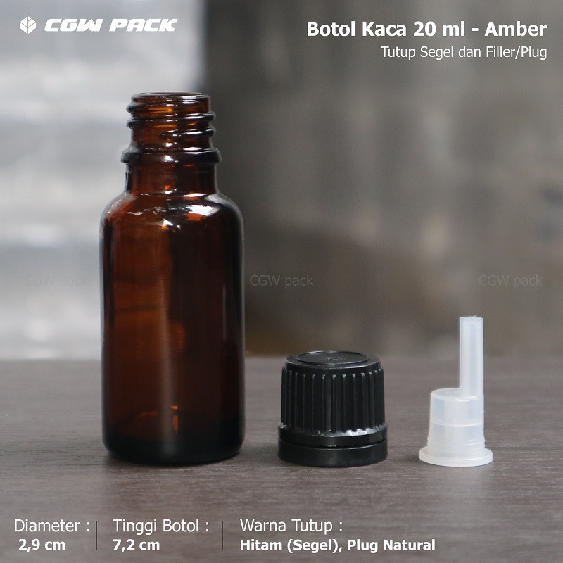 Jual BOTOL KACA FILLER 20 ML / BOTOL KACA AMBER 20 ML + TUTUP FILLER ...