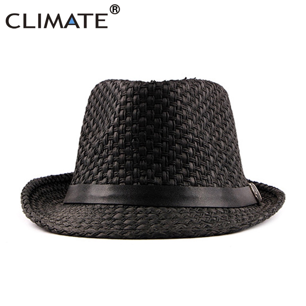 Jual CLIMATE Summer Straw Hat Men Cool Straw Fedora Paper Straw Hats ...