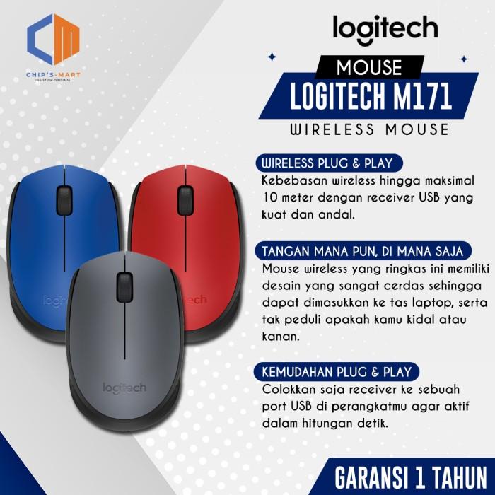 Jual Logitech M171 Mouse Wireless Warna Biru / Abu / Merah 100% ...