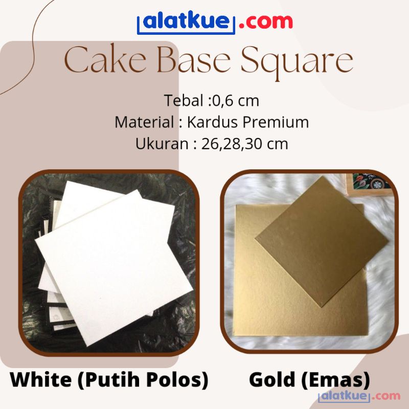 Jual Tatakan Kue Kotak Putih Cake Board Gold Polos Cake Base Square ...