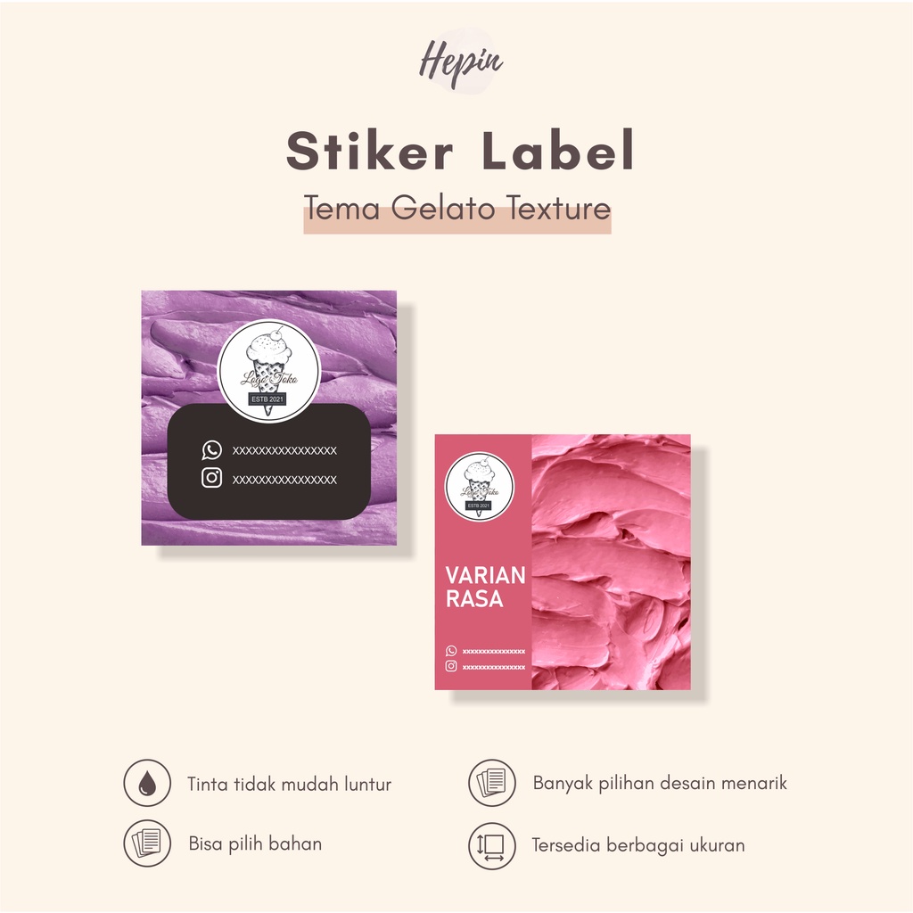 Jual cetak stiker label produk makanan tema GELATO TEXTURE/stiker murah ...