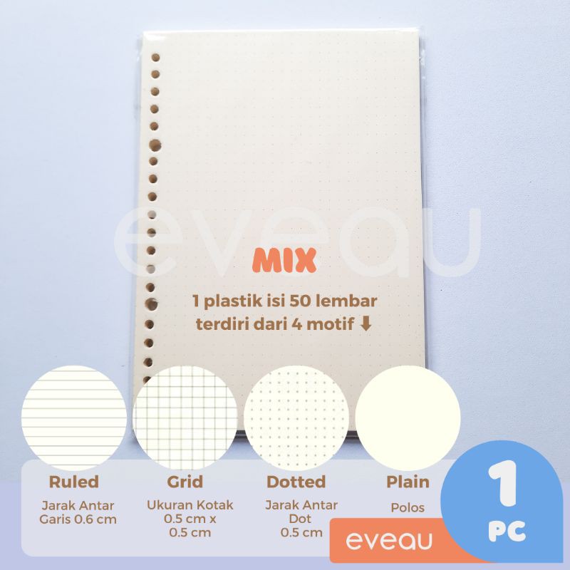 Jual Loose Leaf B5 50 lembar 80 gsm Kertas Isi Binder Warna Putih Gading | Motif Plain Grid ...