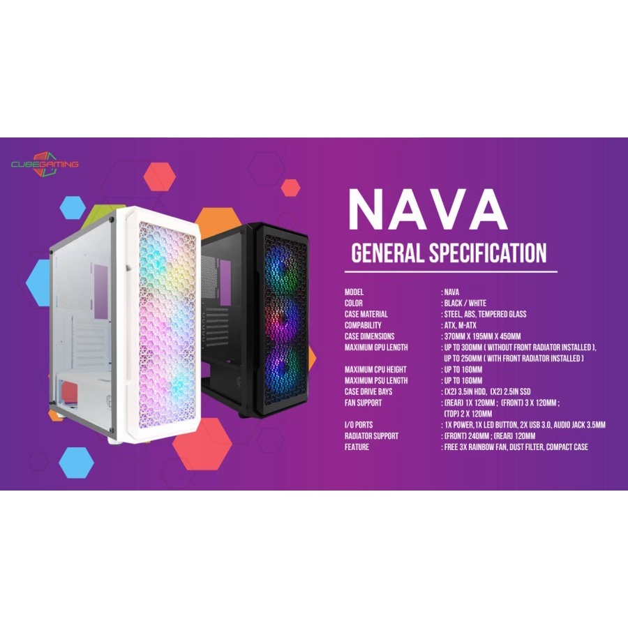 Jual CUBE GAMING NAVA BLACK / WHITE ATX CASING | Shopee Indonesia