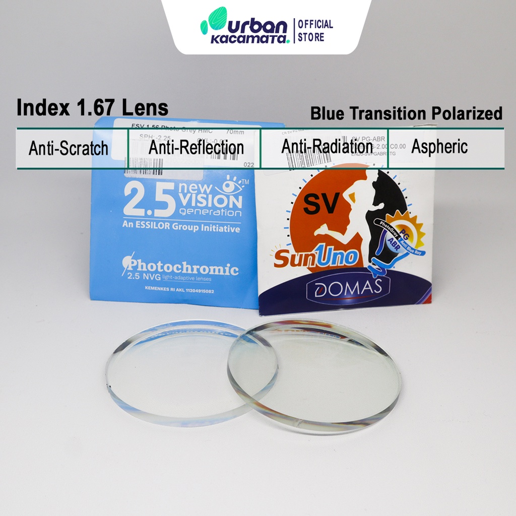 Jual URBAN KACAMATA - Lensa Blue Transition Polarized Indeks Lensa 1,67 ...