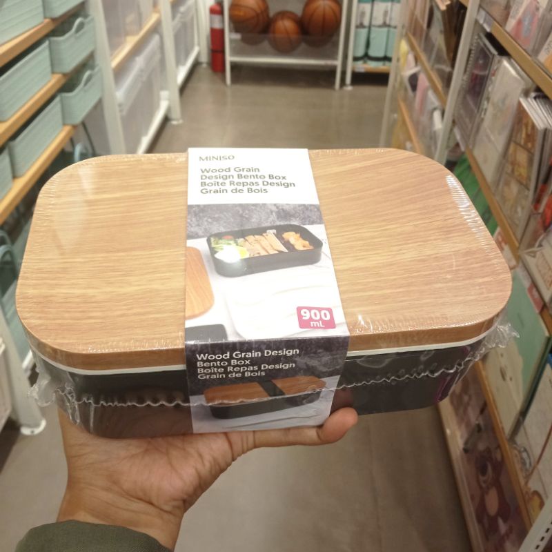 Jual MINISO WOOD GRAIN DESIGN BENTO BOX / KOTAK MAKAN UKURAN 900 ML ...