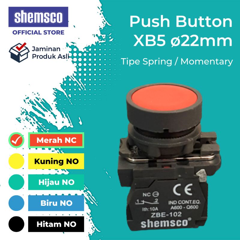 Jual 22mm Push Button Tombol Spring XB5-AA Shemsco Schneider KW Merah ...