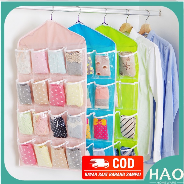 Jual Storage Gantung 16 Kantong Hanger Organizer Sebaguna Pouch Korean ...