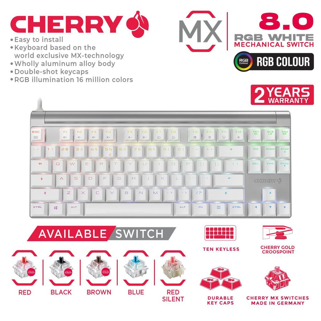 Jual Cherry MX Mechanical Gaming Keyboard TKL RGB White MX BOARD 8.0 ...