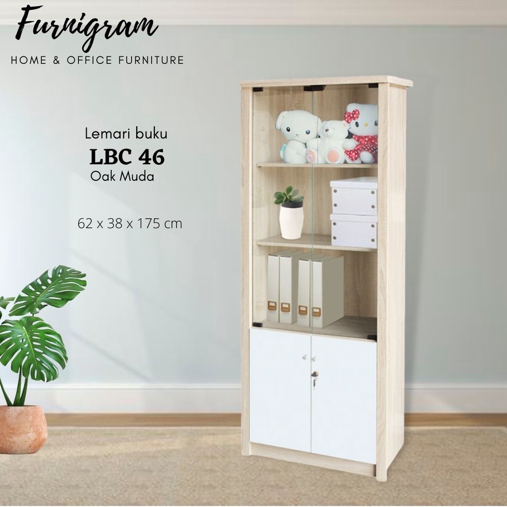 Jual Lemari Buku 2 pintu kaca panel LBC 46 | Shopee Indonesia