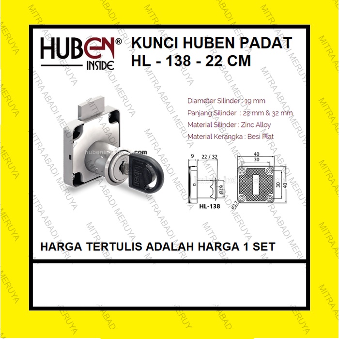 Jual Kunci Laci Kunci Lemari Kerangka Padat Lubang 22 mm HUBEN HL-138-22 | Shopee Indonesia