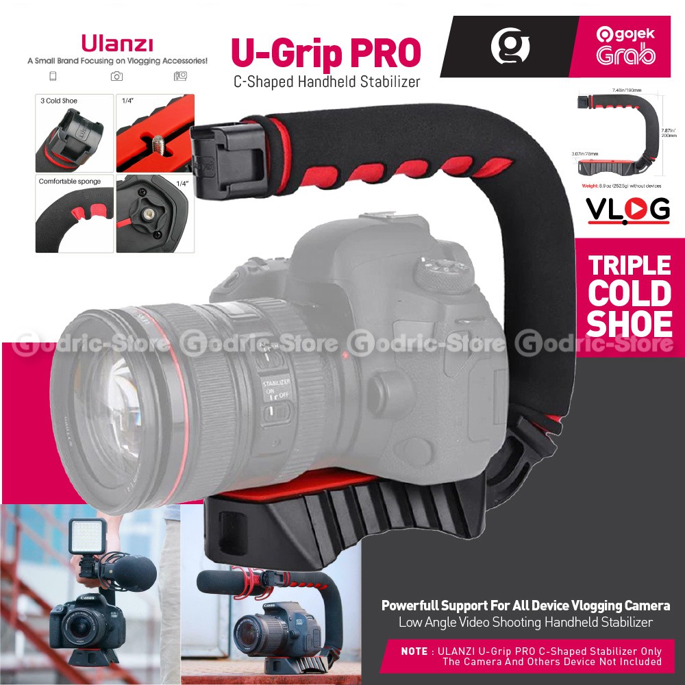 Jual ULANZI U-Grip Pro 3-Shoe Mount Grip Video Rig Stabilizer for DSLR ...