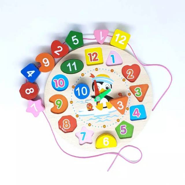 Jual 2 tahun puzzle shape belajar mengenal jam angka dan bentuk ...