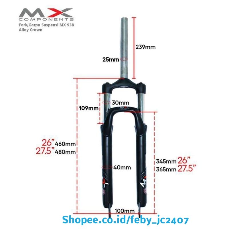 Jual Garpu / Fork Sepeda MTB 26 inch MX Trex model slup tidak ada drat ...