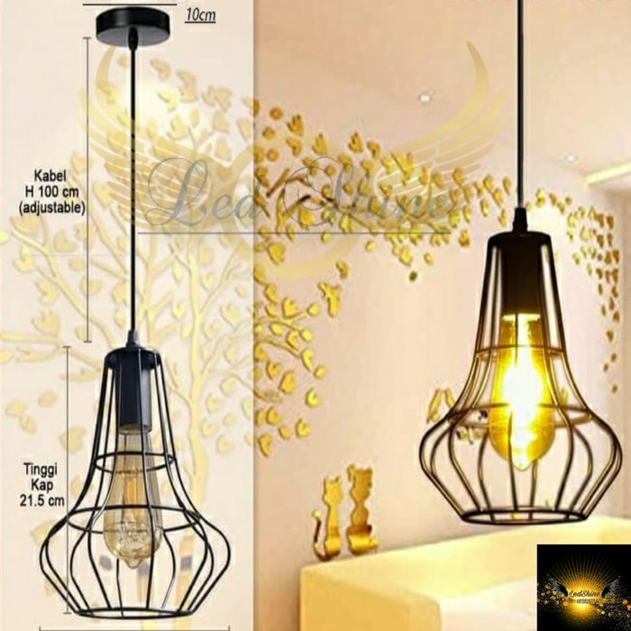 Jual Kap Lampu Gantung Besi Sangkar Buah Labu Vintage Fitting E27 | Shopee Indonesia