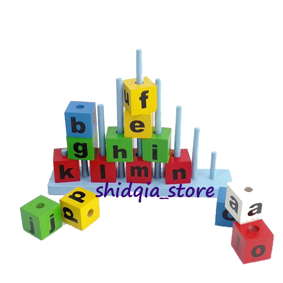 Jual Mainan Kayu Edukasi Menara Balok Susun Piramid Warna hijaiyah ...