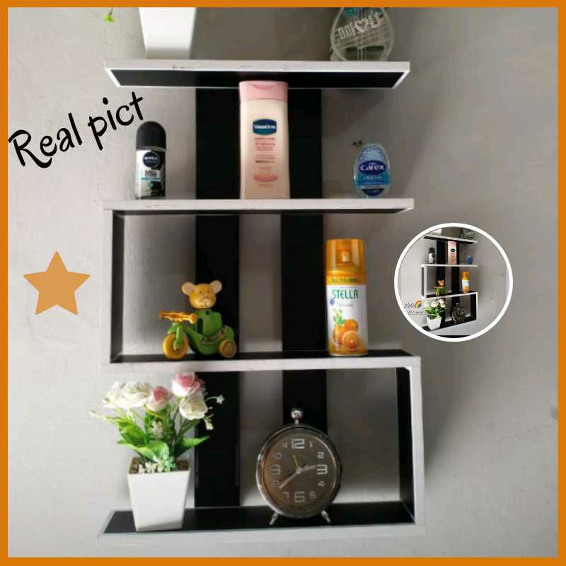Jual Rak dinding minimalis tipe S Topi hitam putih simpel hiasan ...