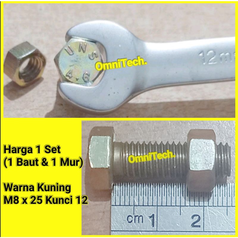 Jual Baut Mur Hex Hexagon BMK Kuning M8 x 25 mm 8x25 Kunci 12 Pitch 1,25 M8x25 Drat Halus UNS 4. ...