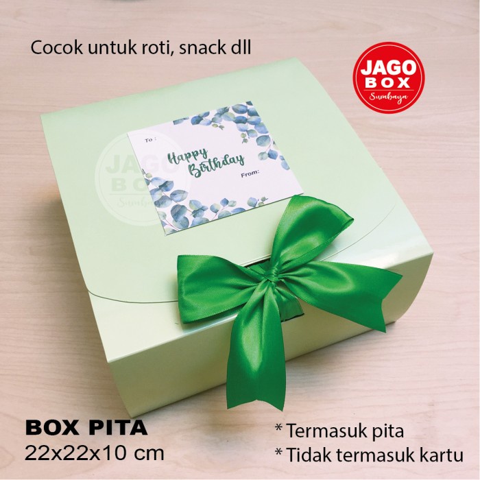 Jual Box Kotak Dos Kue / Roti / Tart 22x22x10 cm Ivory Hijau + PITA ...