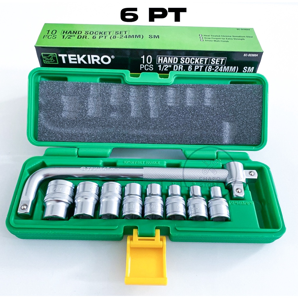 Jual Tekiro kunci sok sock shock socket set 10pcs 1/2" inch DR 6 PT 12 PT 8 - 24 mm hand socket ...