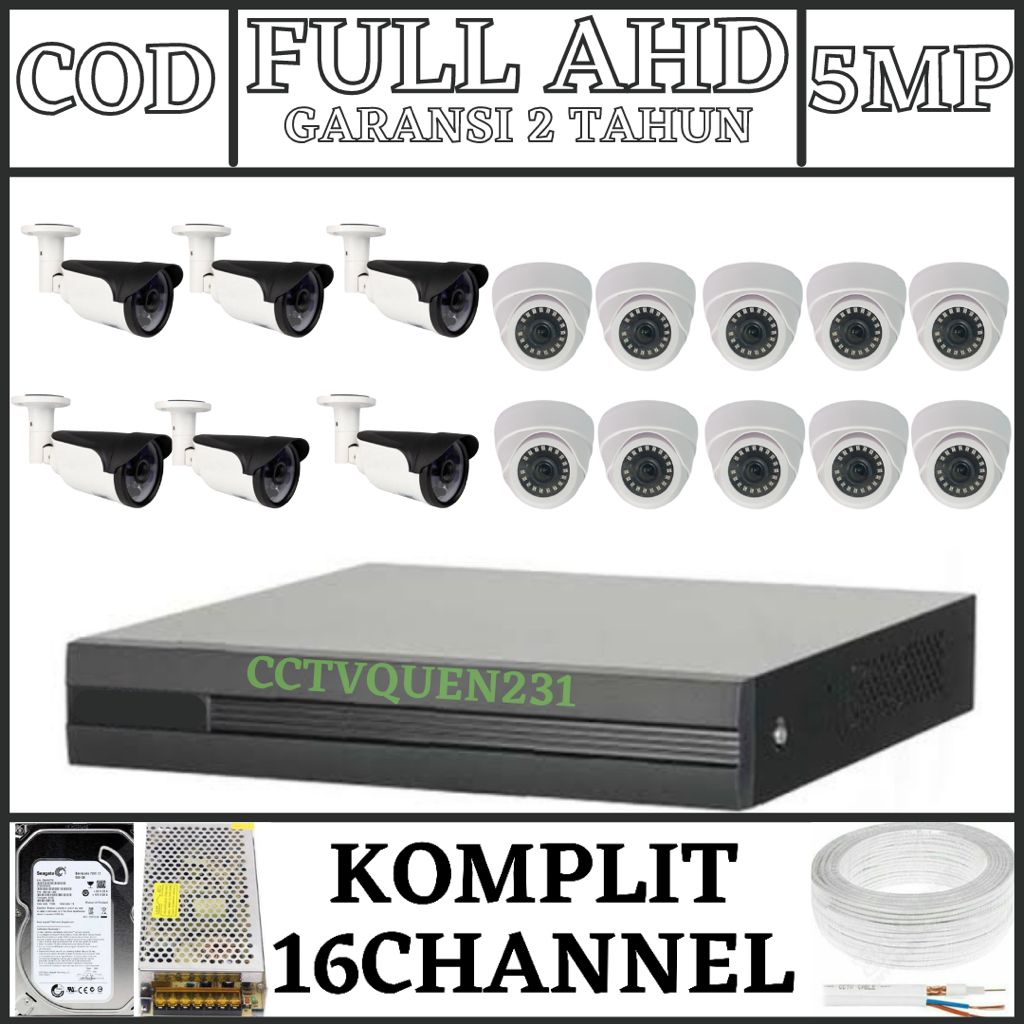 Jual PAKET CCTV 16 CHANNEL 16 KAMERA FULL AHD 5 MP 1080P IR SONY HDD ...