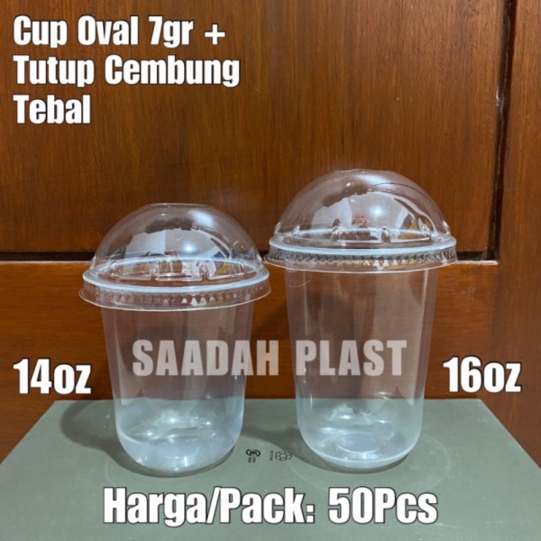 Jual Gelas Cup Oval 14oz 16oz Dome Lid - 50set U Bulat Tutup Cembung ...