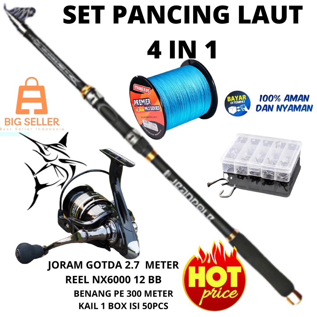 Jual Reel Pancing Laut NX6000 Joran Carbon 270cm Benang PE 300 Meter ...