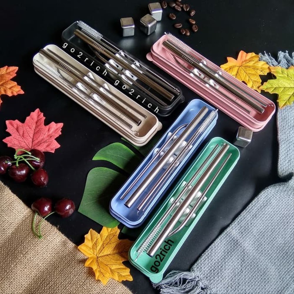 Jual Sedotan Set Sedotan Stainless Steel Straw Set Box 5pcs Include Box ...