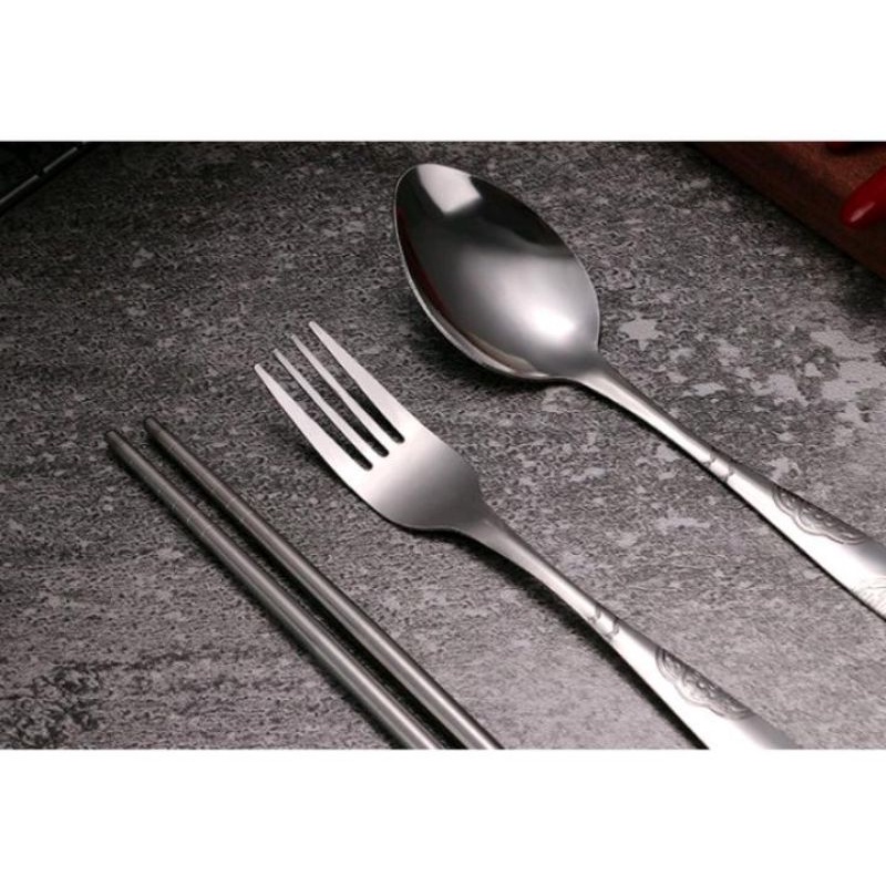 Jual SENDOK SET 3IN1 BESI KOTAK WARNA ALAT MAKAN 3IN1 SENDOK SUMPIT ...