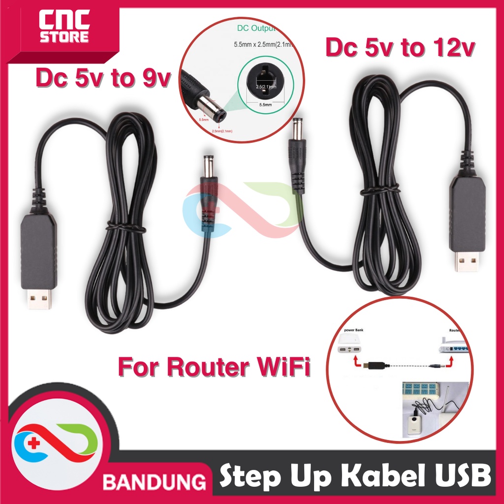 Jual STEP UP KABEL USB 5V TO 12V JACK DC 5.5x2.1MM FOR ROUTER WiFi ...