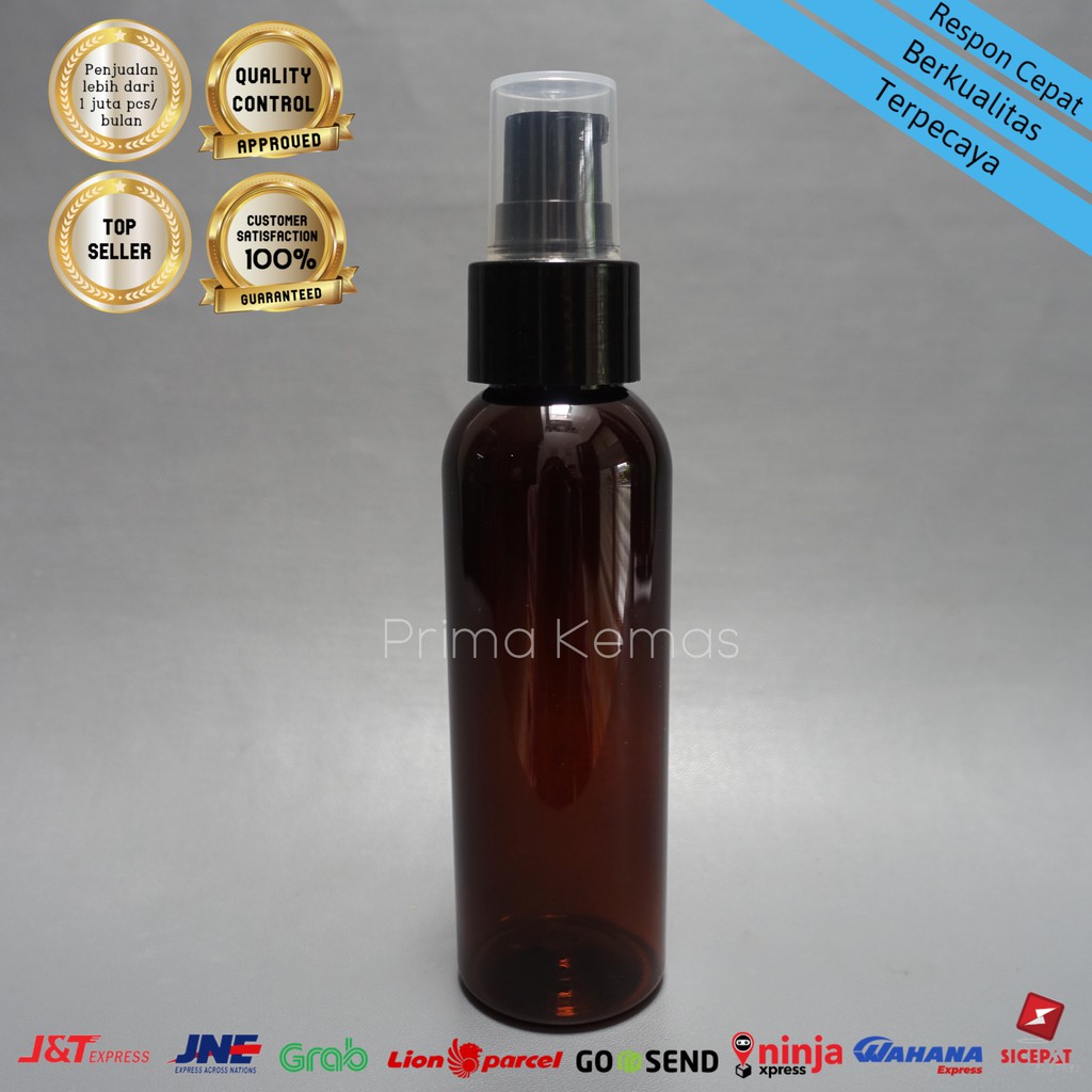 Jual Botol Pump Treatment 100 ml - botol kosmetik 100 ml - botol skincare Pet 100 ml Pump Black ...