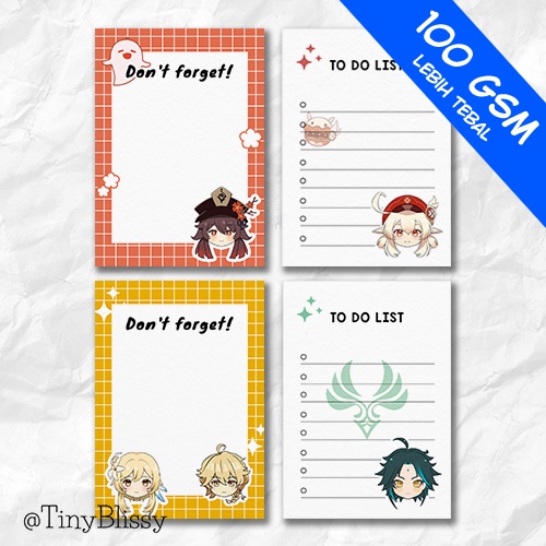 Jual 100 GSM Memopad Genshin Impact - Klee Hu Tao Xiao Aether Lumine ...