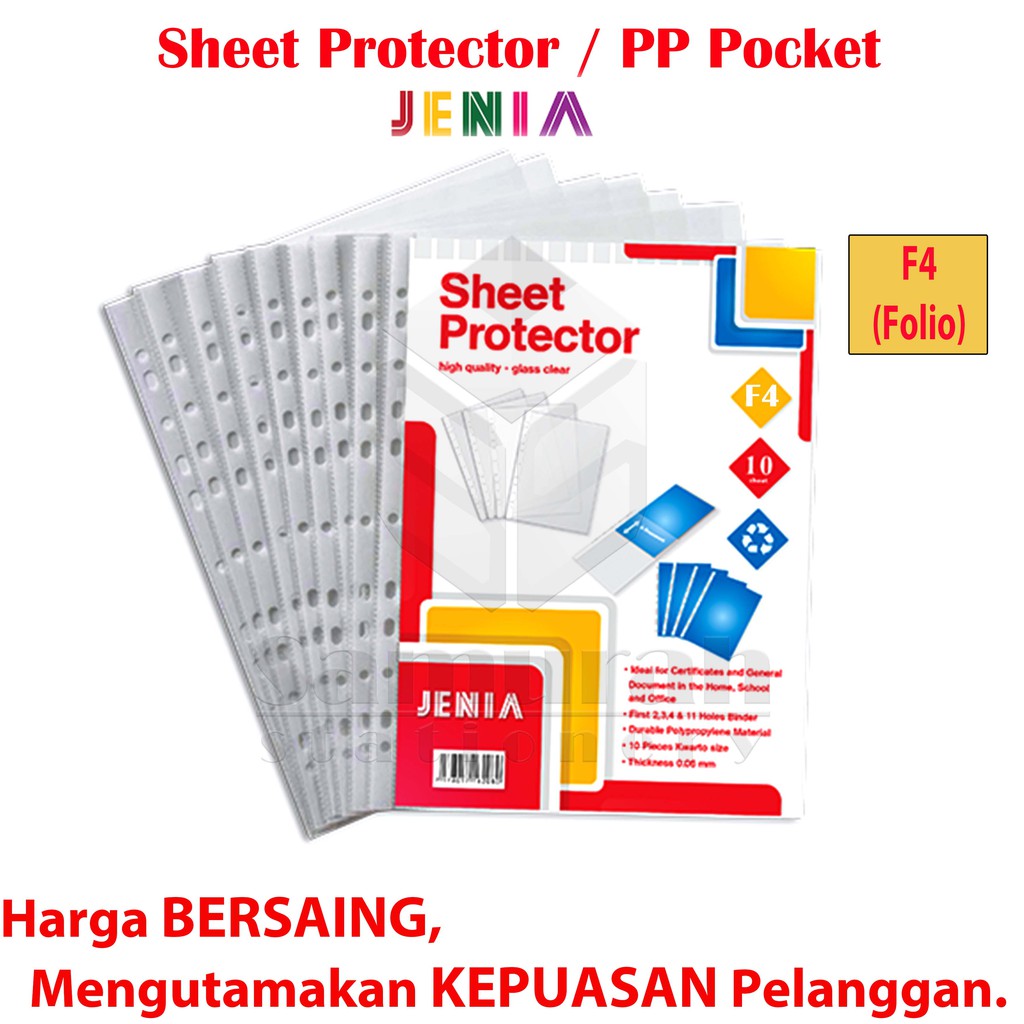 Jual PP Pocket A4 - F4 Folio Jenia isi 10 lembar / Sheet Protector Per Pak | Shopee Indonesia