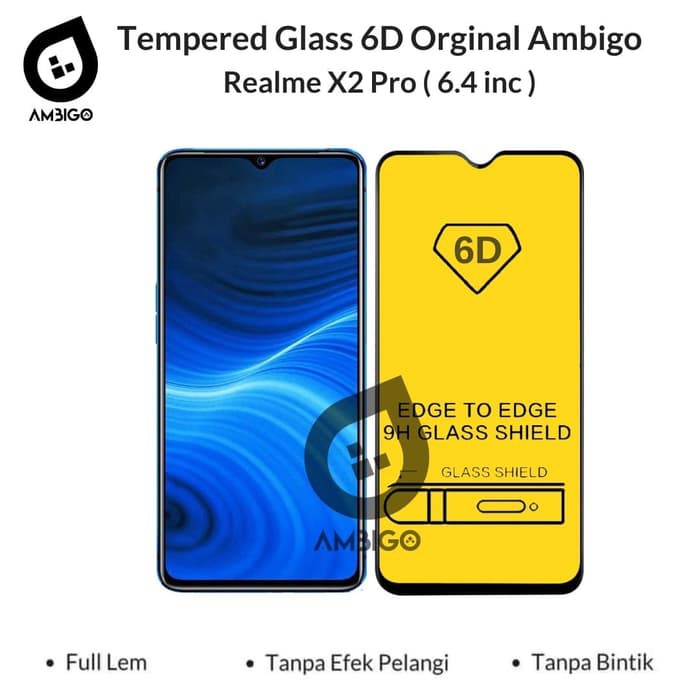 Jual Tempered Glass Realme XT / X2 / X2 Pro (Sama Ukuran) Full 6D Full Cover Color Ambigo ...