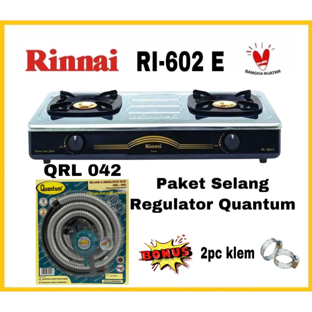 Jual Paket Kompor Gas Rinnai 2 Tungku RI- 602 E(Hitam)/RI 602 EW(Putih ...